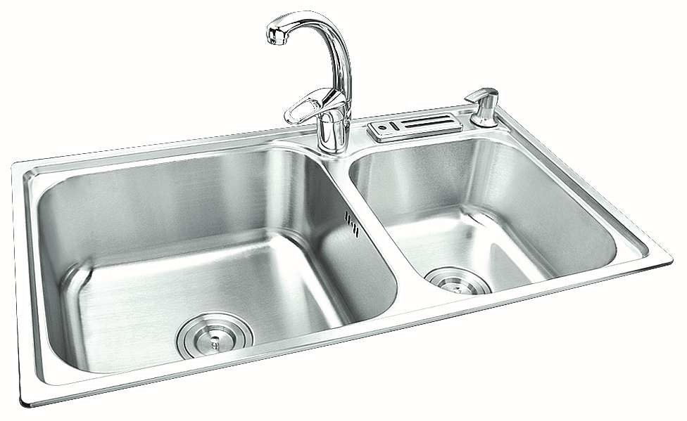 SS 304 Top Mount Stainless Steel Sink , Double Bowl Kitchen Sinks CE ...