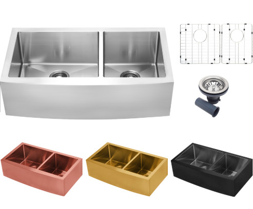 R10 Corner Apron Front Stainless Steel Kitchen Sink Double Bowl 39"*18"*10"